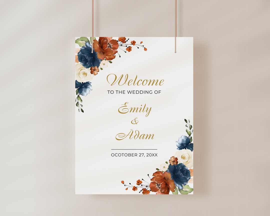 Terracotta, Navy Blue and Ivory, Wedding Welcome Sign Template ...