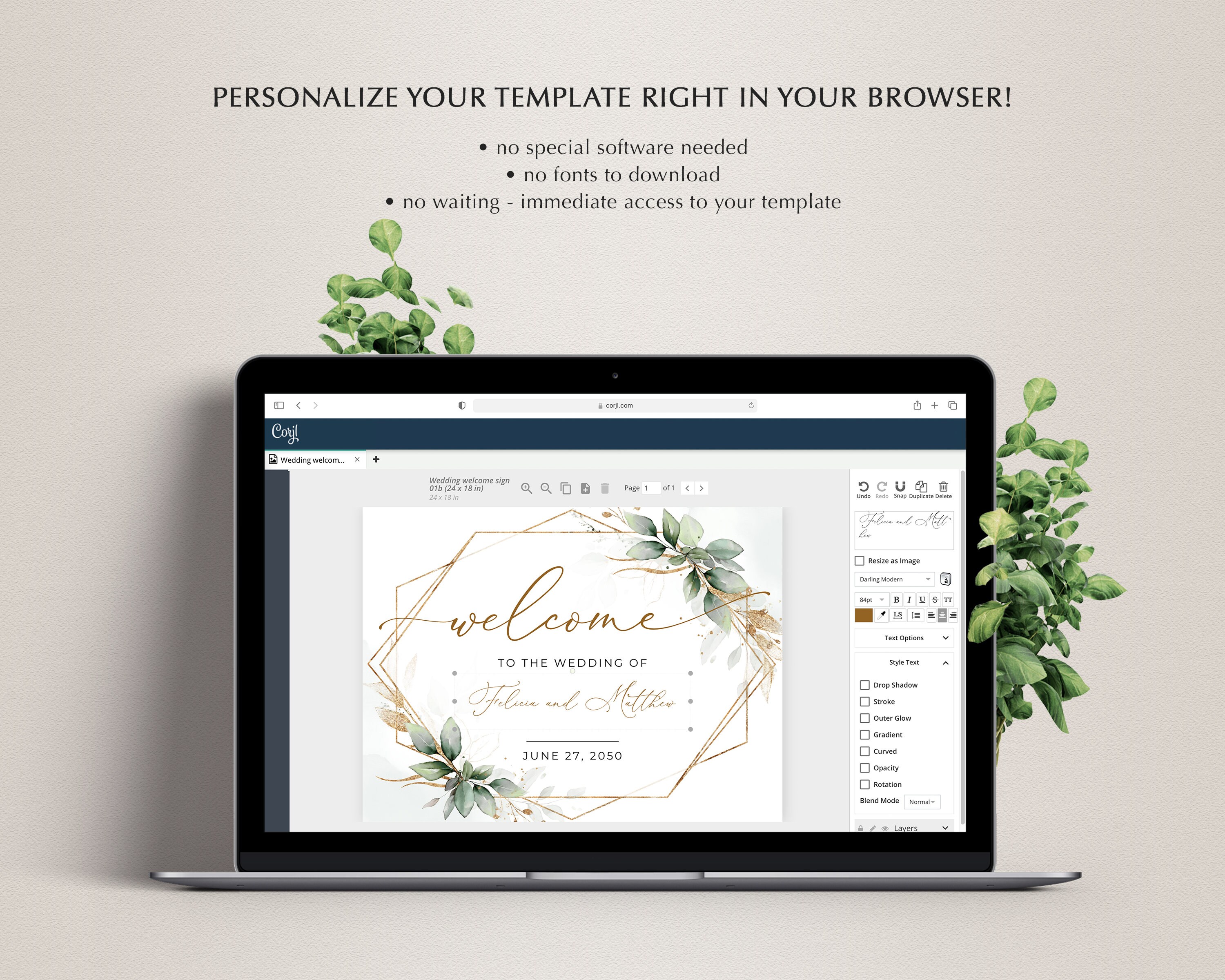 Boho Greenery Wedding Welcome Sign Template (vertical, Horizontal ...