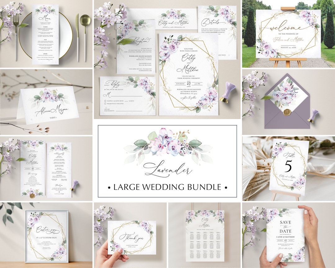 Lavender Wedding Invitation Template Bundle, Lilac Wedding Large Bundle ...