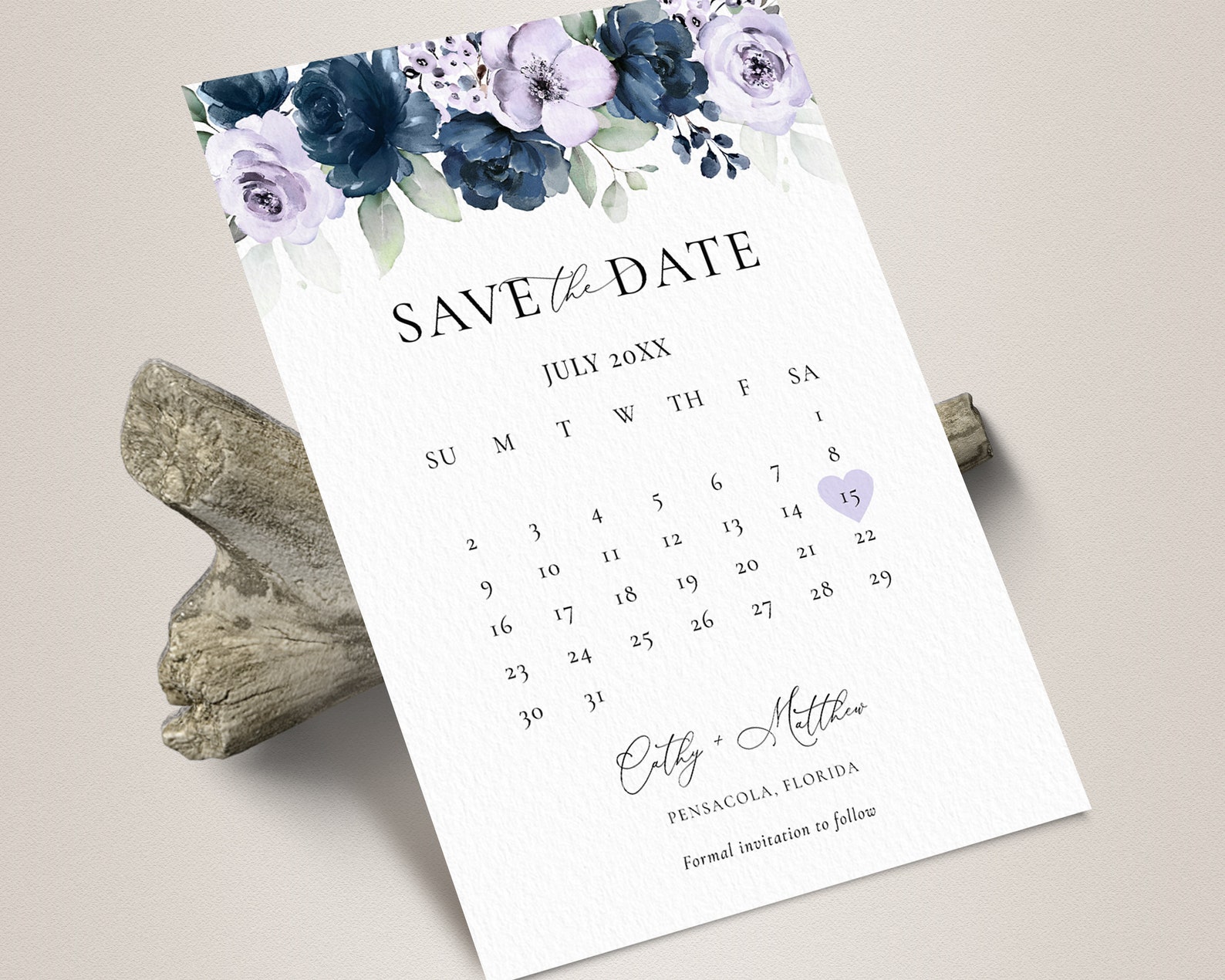 Lavender and Navy Blue Calendar Wedding Save the Date Template INSTANT ...