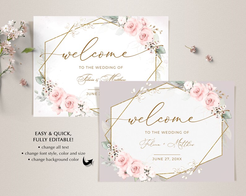 Pale Pink Wedding Welcome Sign Template Entrance Signage - Etsy