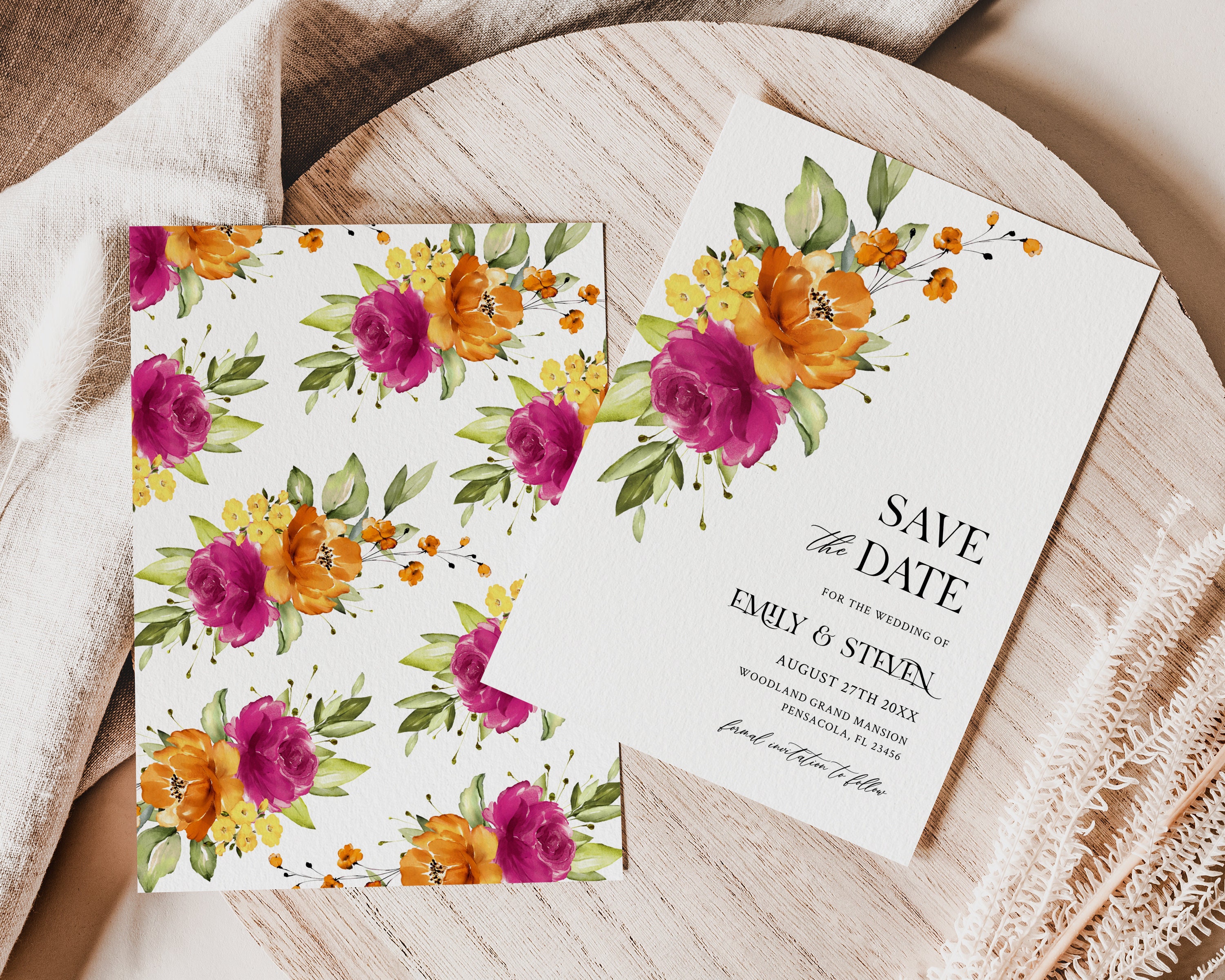 Hot Pink and Orange Save the Date Template, Wedding Date Reservation ...