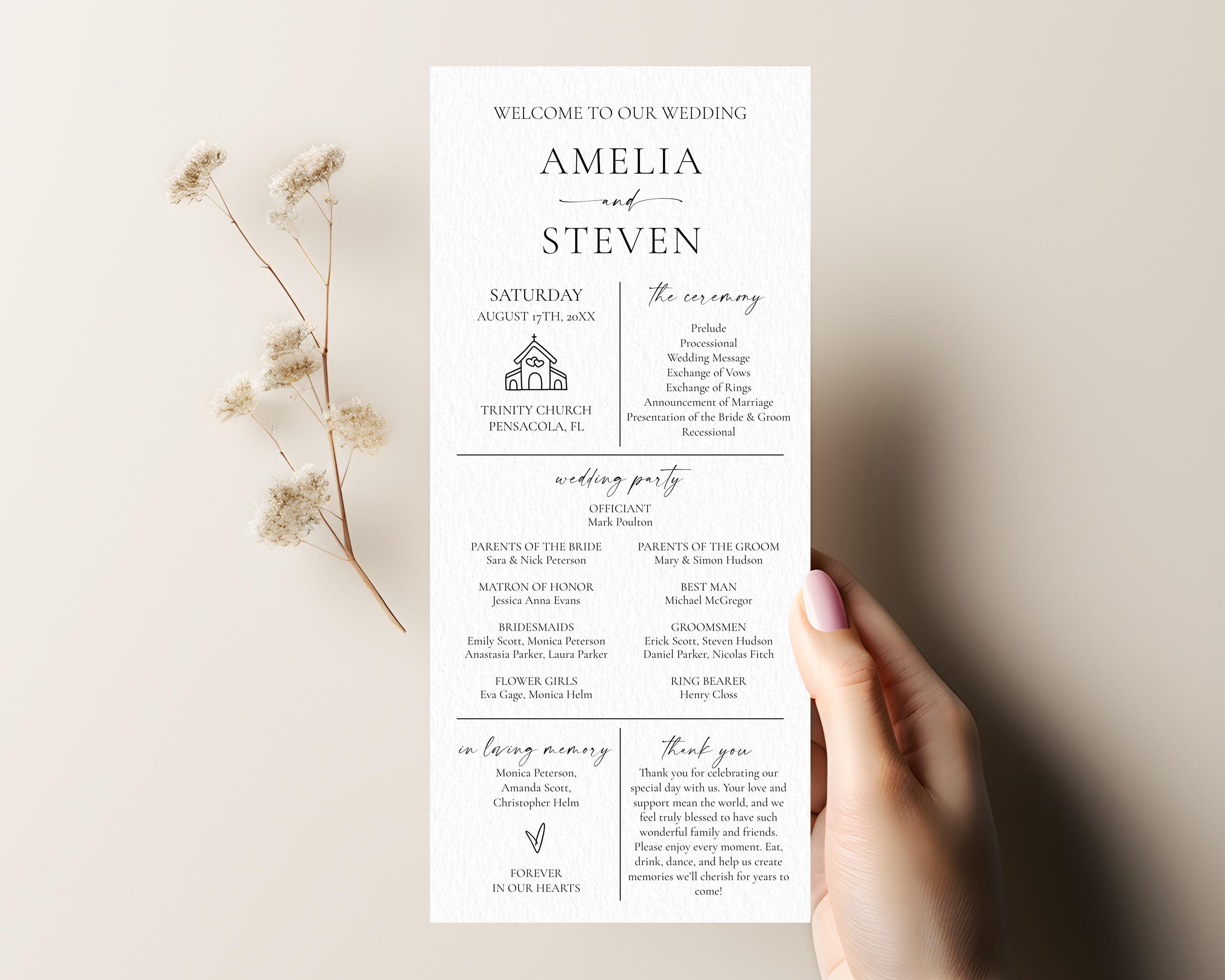 Infographic Double-sided Wedding Program Template • Minimalist, Modern ...