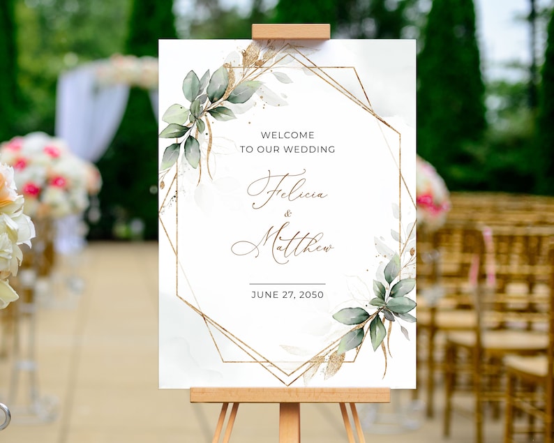 Boho Greenery Wedding Welcome Sign Template (vertical, Horizontal ...