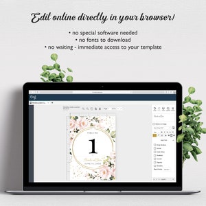 Blush Pink Wedding Table Numbers Template, Floral Table Number ...