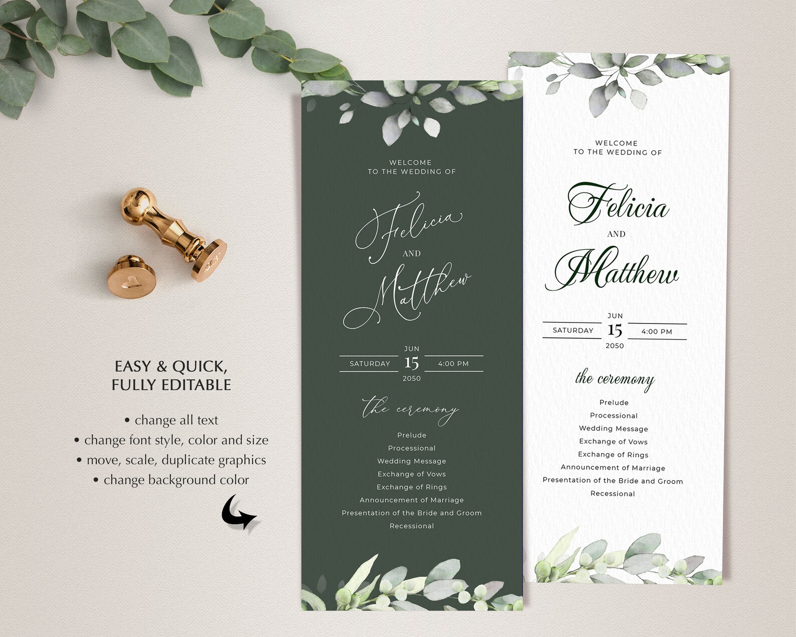 Boho Greenery Wedding Program Template Bohemian Program - Etsy