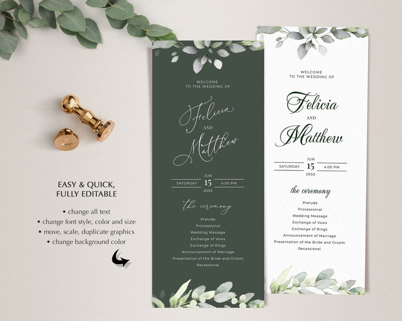 Boho Greenery Wedding Program Template Bohemian Program - Etsy