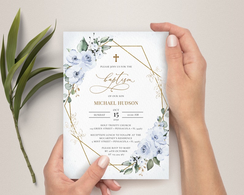 Dusty Blue Baptism/christening Invitation Template (digital Download ...