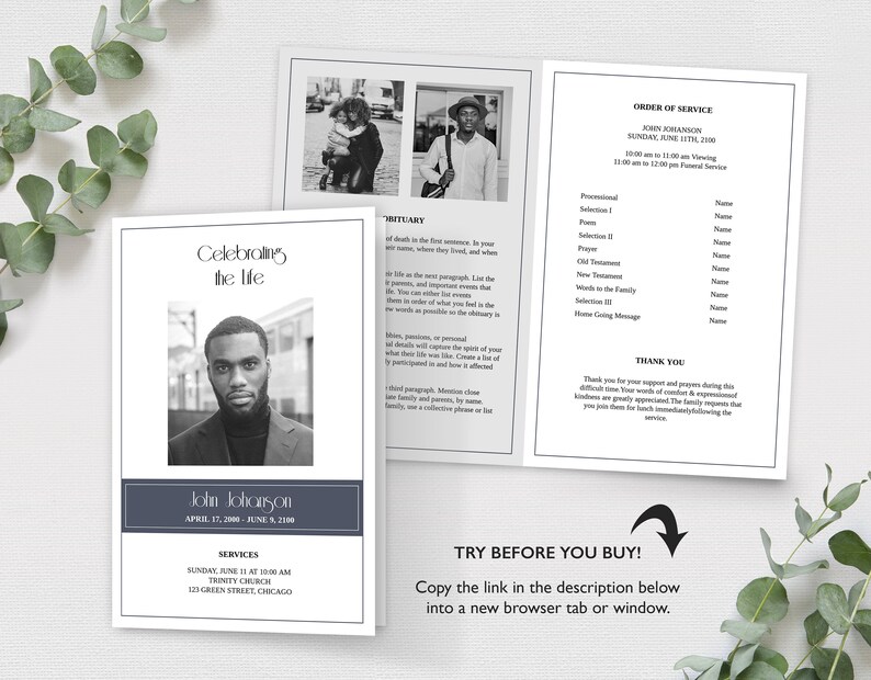 Funeral Program Template Memorial Program Template Order - Etsy UK