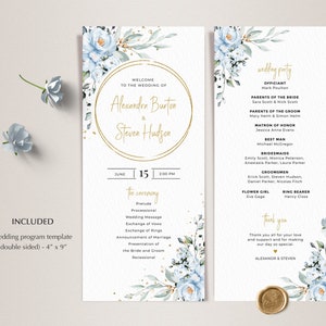 Blue Wedding Program Template, Printable Floral Wedding Program ...