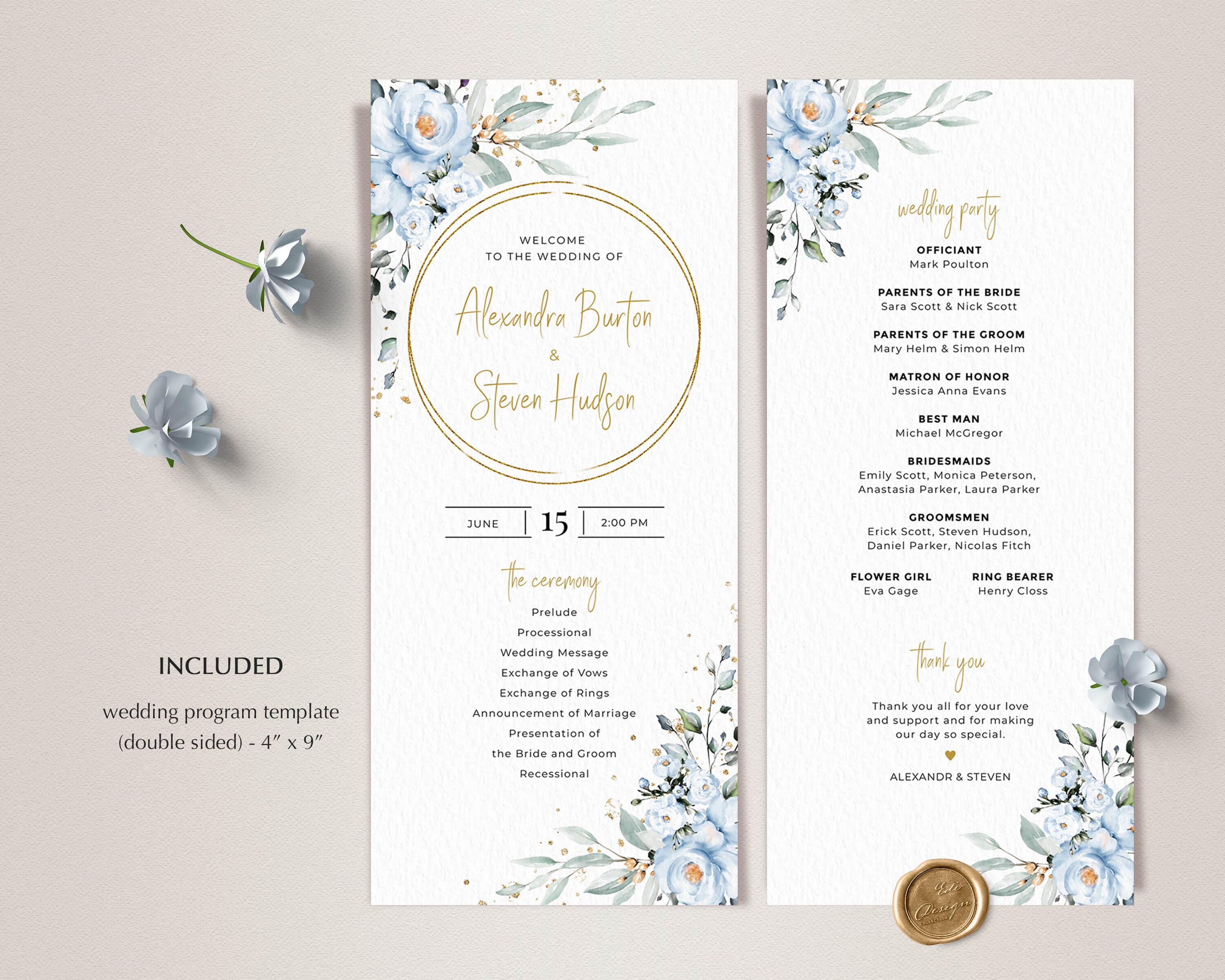 Blue Wedding Program Template Printable Floral Wedding - Etsy UK