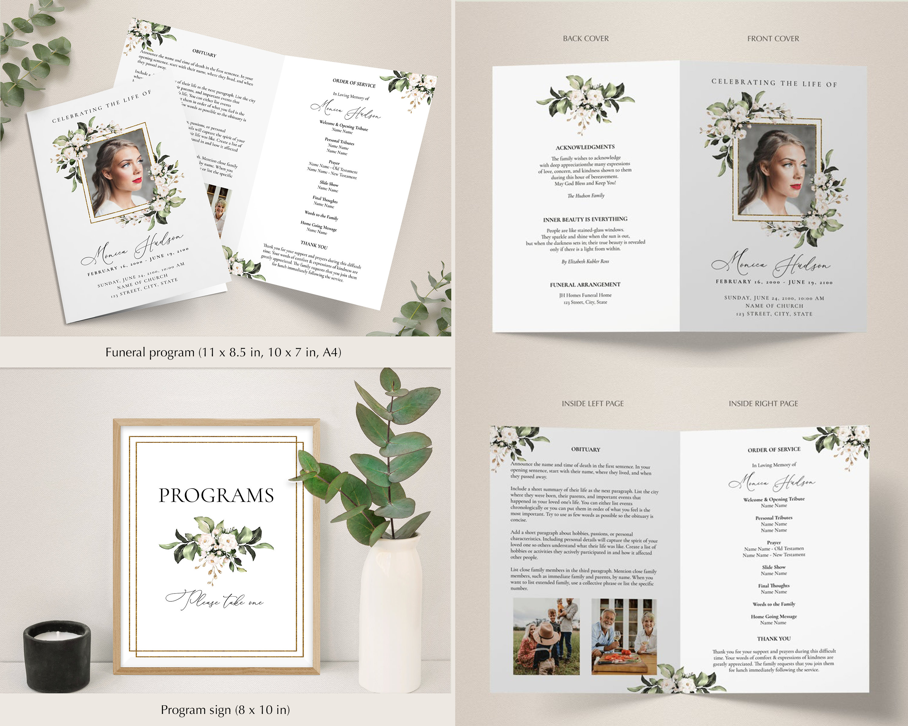 Funeral Templates Bundle, White Flowers Funeral Memory Package ...