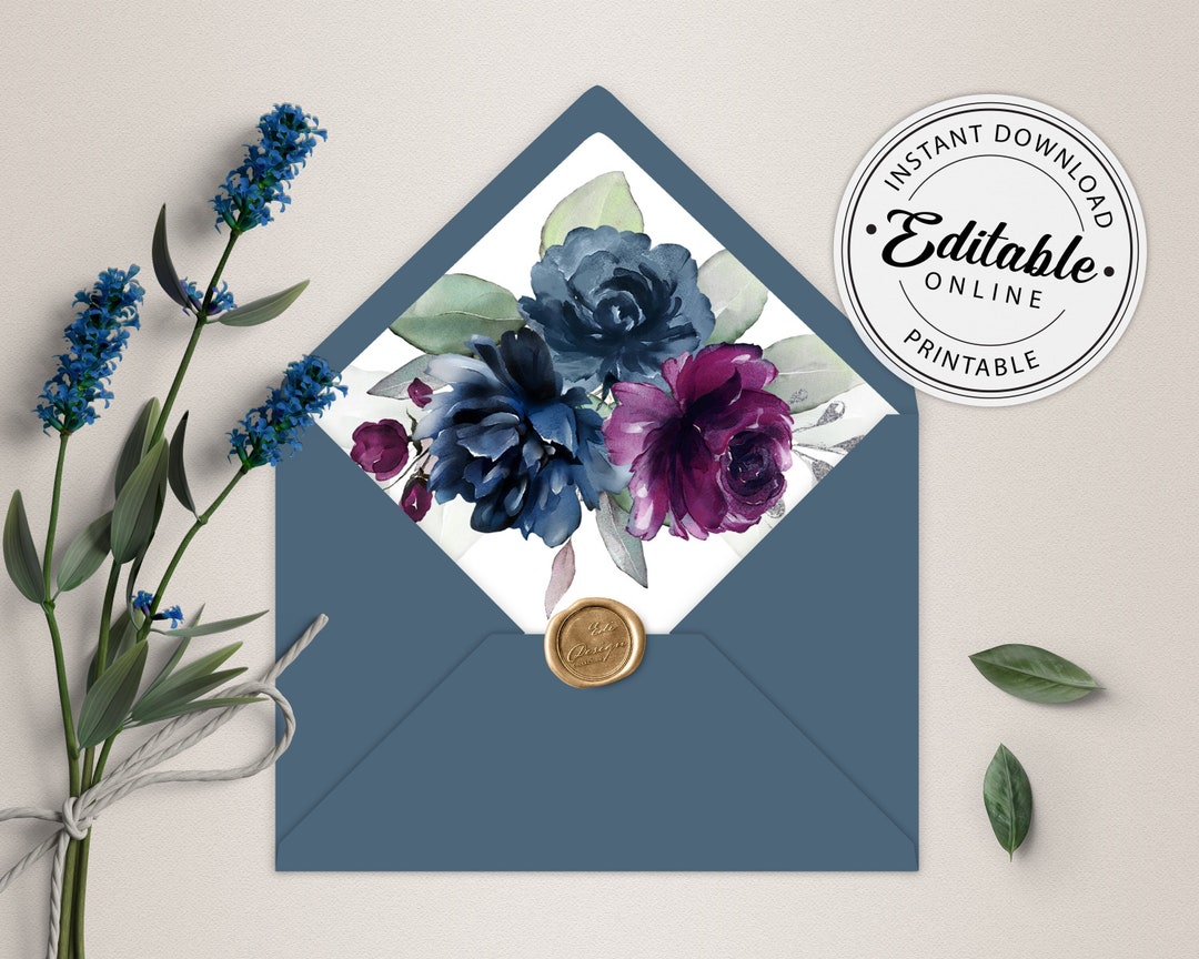 Purple and Navy Blue A7 Envelope Liner Template, A7 Euro Flap Envelopes ...