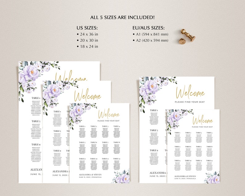 Lavender Wedding Seating Chart Template Floral Seating Plan - Etsy
