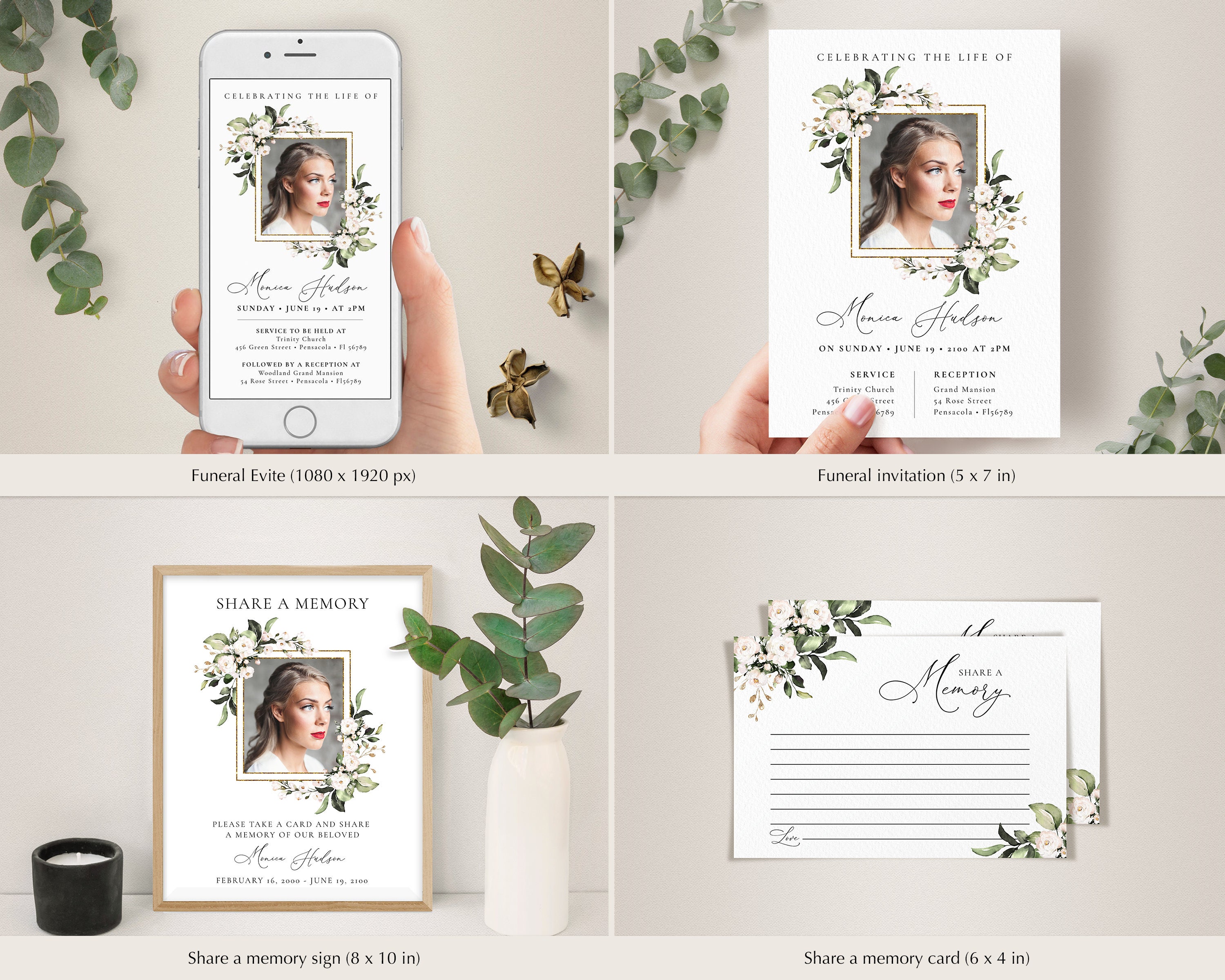 Funeral Templates Bundle, White Flowers Funeral Memory Package ...