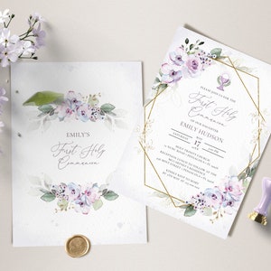 Lavender First Holy Communion Invitation Template • INSTANT DOWNLOAD ...