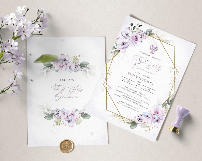 Lavender First Holy Communion Invitation Template INSTANT - Etsy