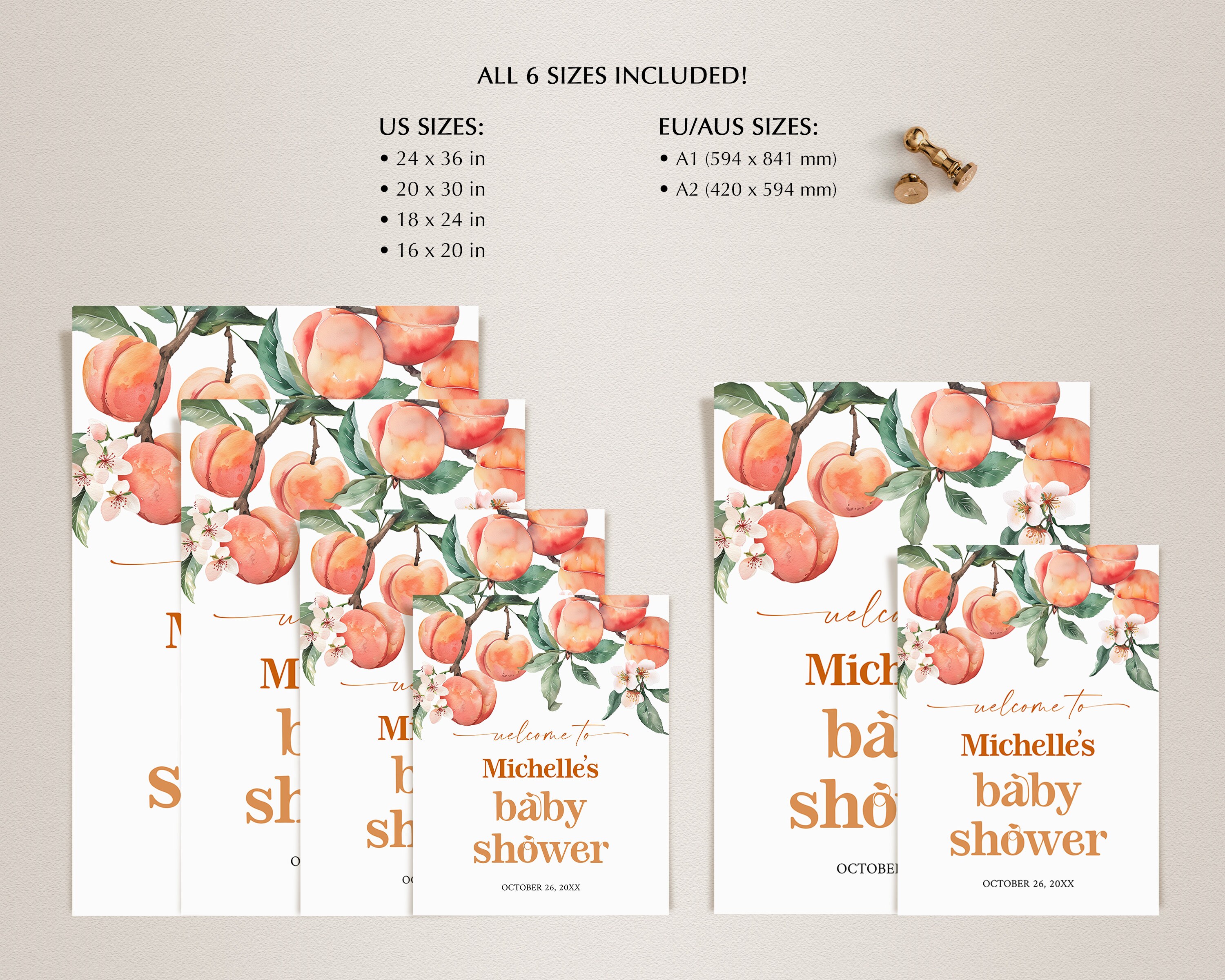 Peach Baby Shower Welcome Sign Template, A Little Peach is on the Way ...