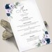 Navy Blue and Lavender Menu Template wedding, Bridal Shower, Dinner ...