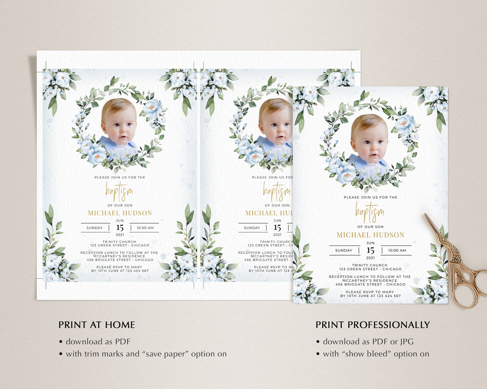 Blue Baptism Invitation Template With Photo First Holy - Etsy