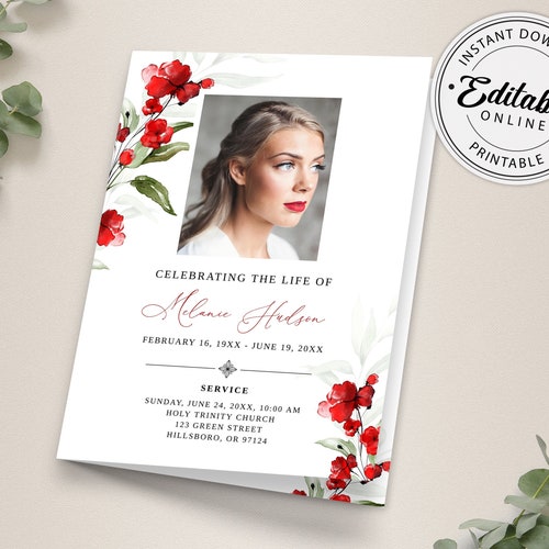 Printable Red Poppies Funeral Program Template Memorial - Etsy