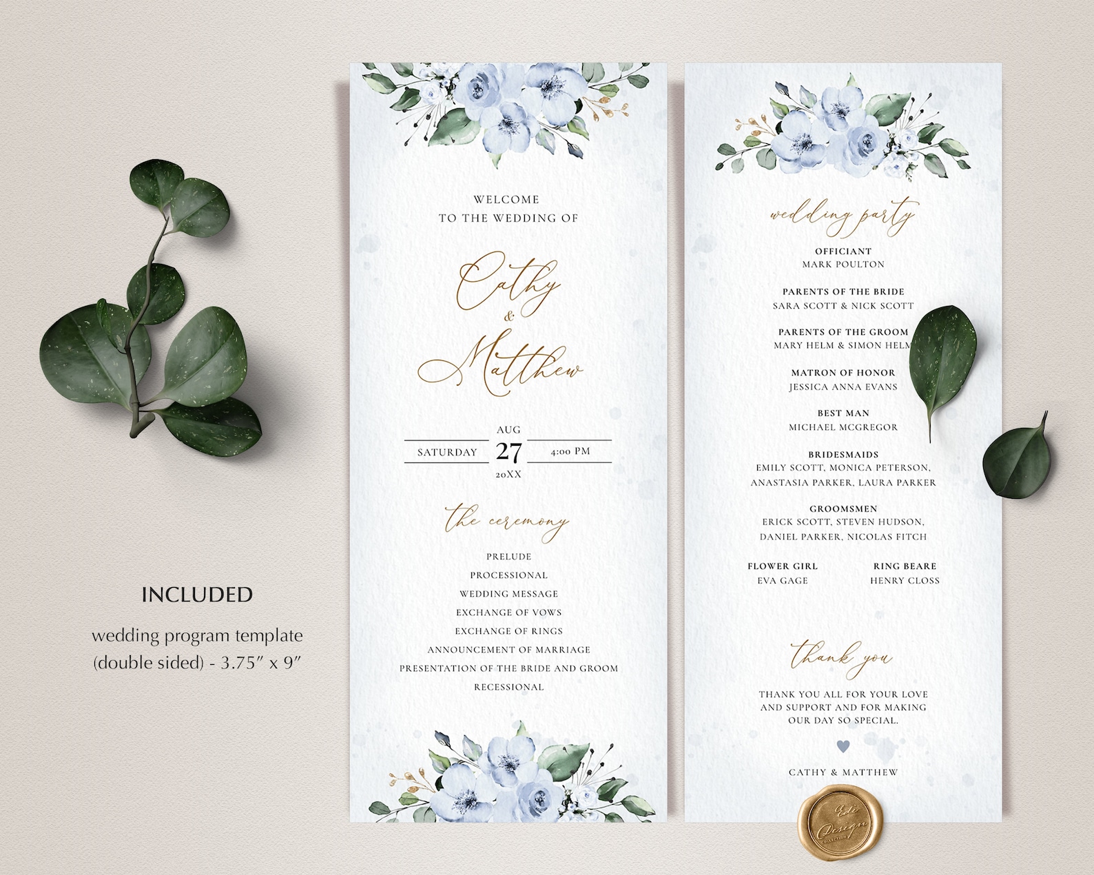 Blue Wedding Program Template Printable Floral Wedding - Etsy