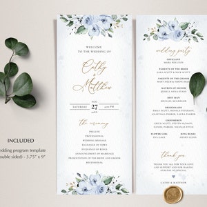 Blue Wedding Program Template Printable Floral Wedding - Etsy