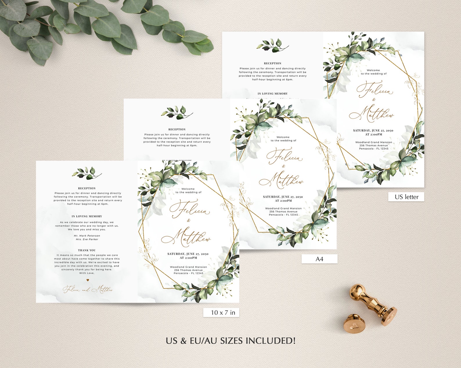 Bi-fold Greenery Wedding Program Template Order of Service | Etsy