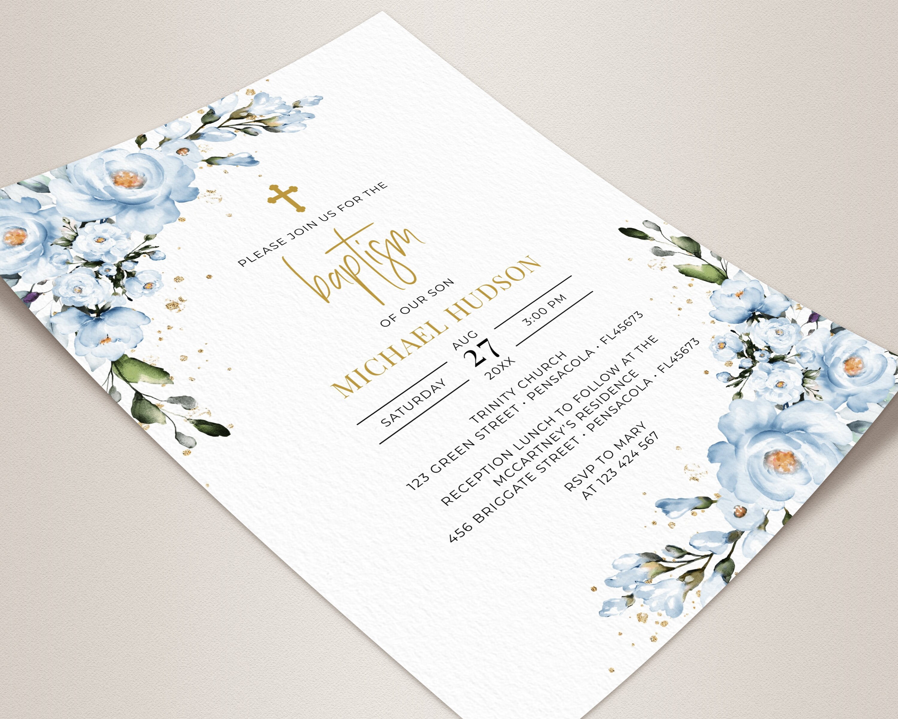 Blue Baptism Invitation Template Printable First Holy | Etsy