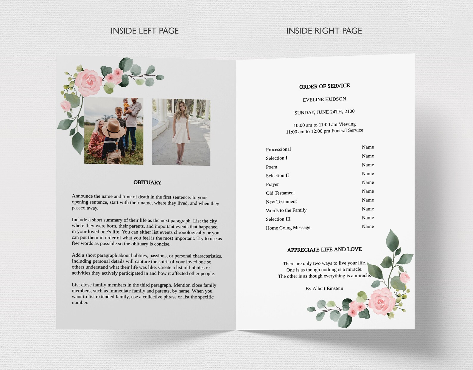 Funeral Program Template Memorial Program Template Printable - Etsy