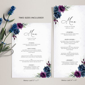 Purple and Navy Blue Menu Template (wedding, Bridal Shower, Baptism ...