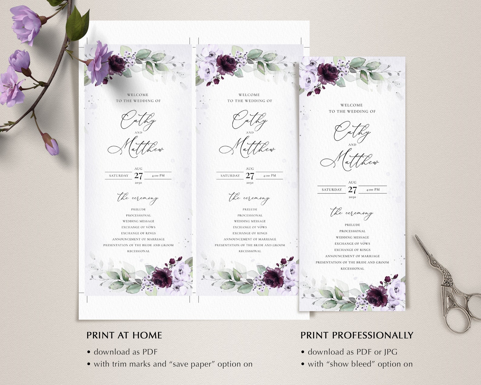 Lavender and Purple Wedding Program Template INSTANT - Etsy