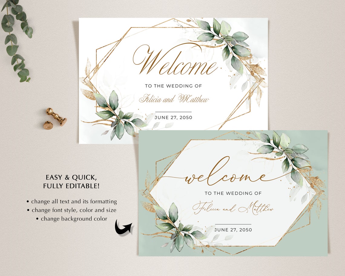 Boho Greenery Wedding Welcome Sign Template vertical - Etsy