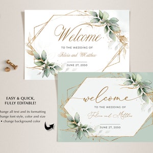 Boho Greenery Wedding Welcome Sign Template (vertical, Horizontal ...