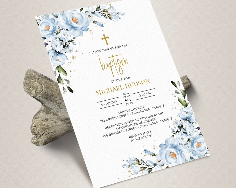 Blue Baptism Invitation Template Printable First Holy - Etsy