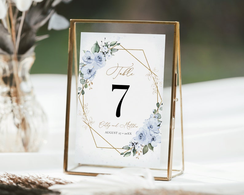 Dusty Blue Wedding Table Numbers Template Table Number Signs - Etsy