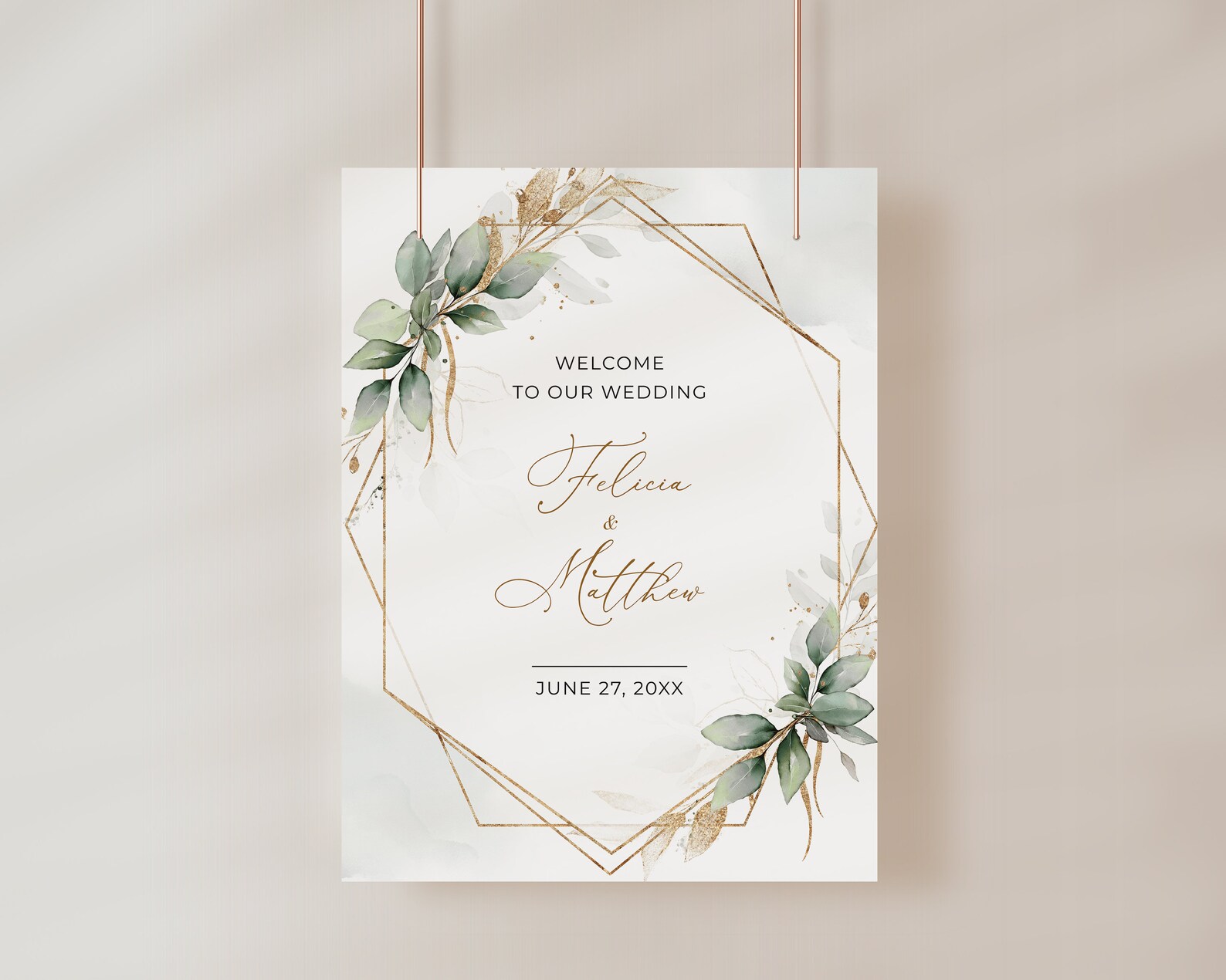 Boho Greenery Wedding Welcome Sign Template (vertical, Horizontal ...