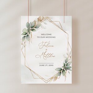 Boho Greenery Wedding Welcome Sign Template (vertical, Horizontal ...