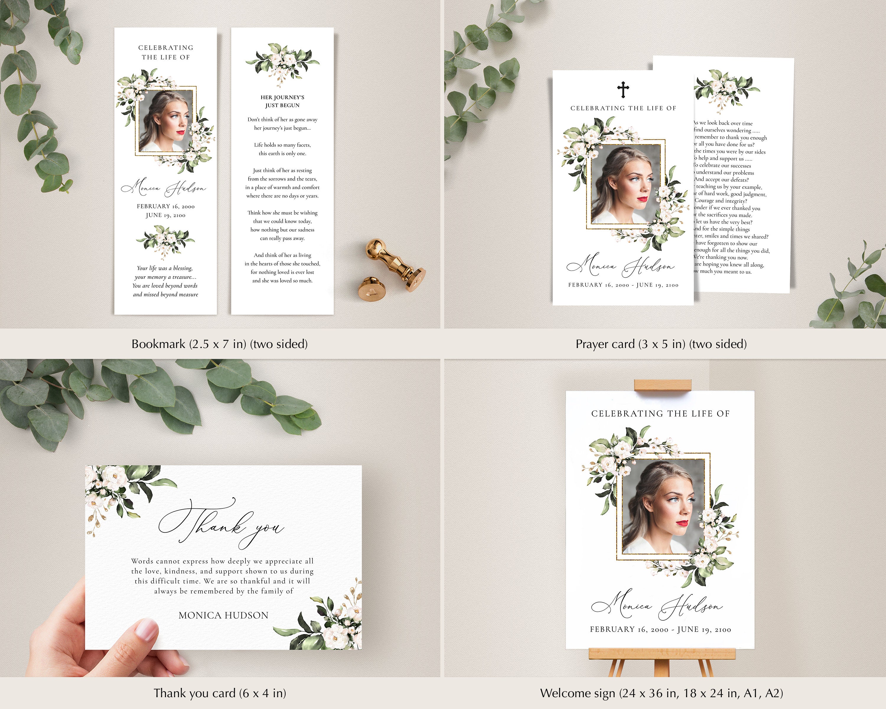Funeral Templates Bundle, White Flowers Funeral Memory Package ...