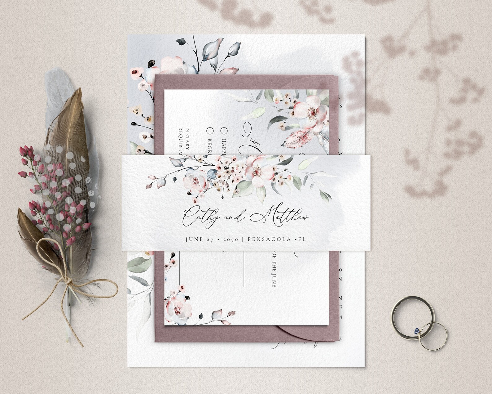 Boho Rustic Wedding Invitation Template Suite Wedding Invite | Etsy