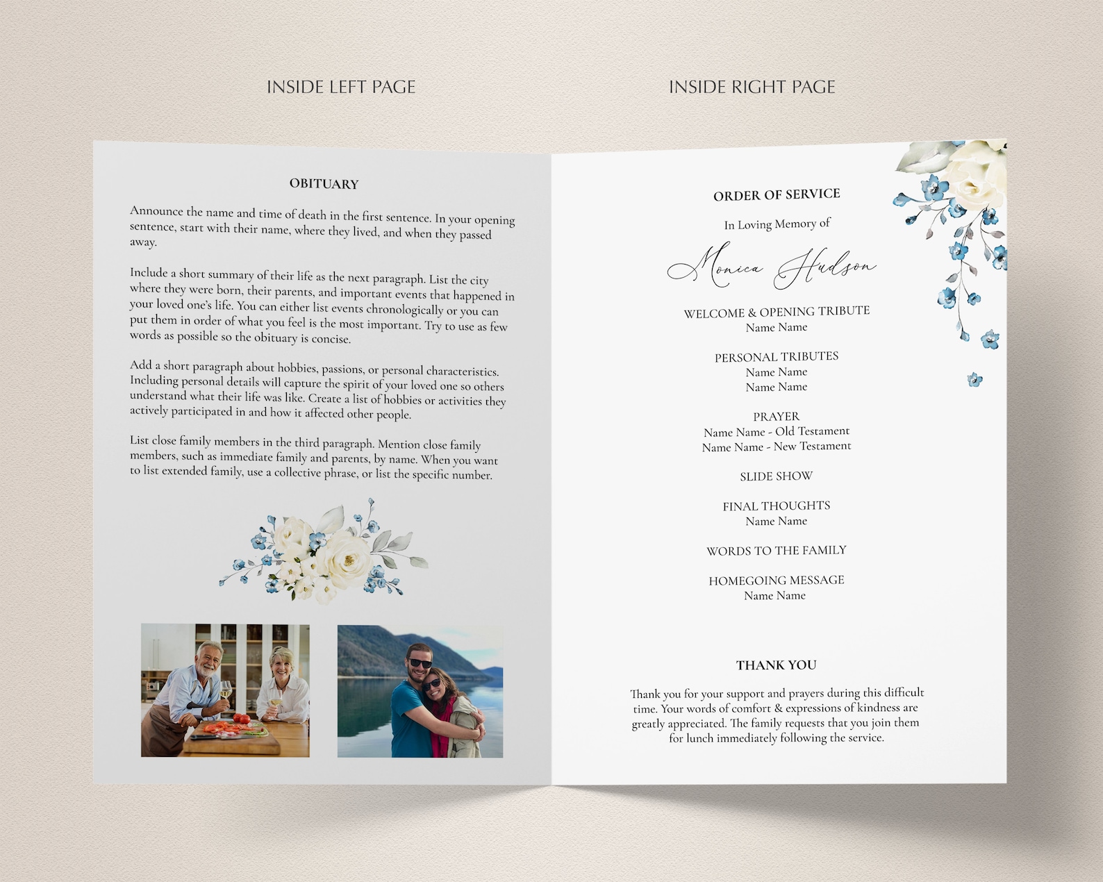 Funeral Program Template White and Blue Memorial Program | Etsy UK