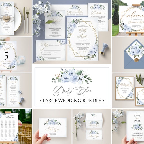 Dusty Blue Wedding Invitation Template Wedding Invite - Etsy