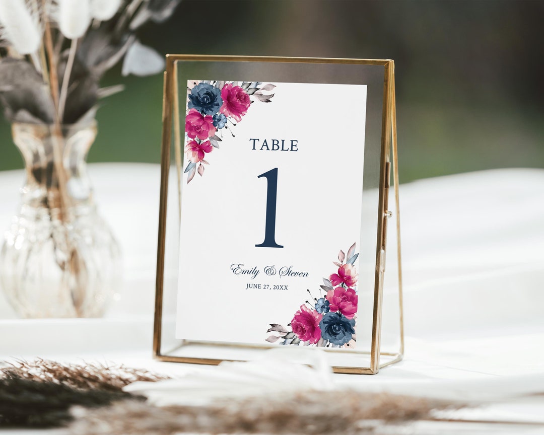 Hot Pink and Navy Blue Table Numbers Template (instant Download) #149 ...