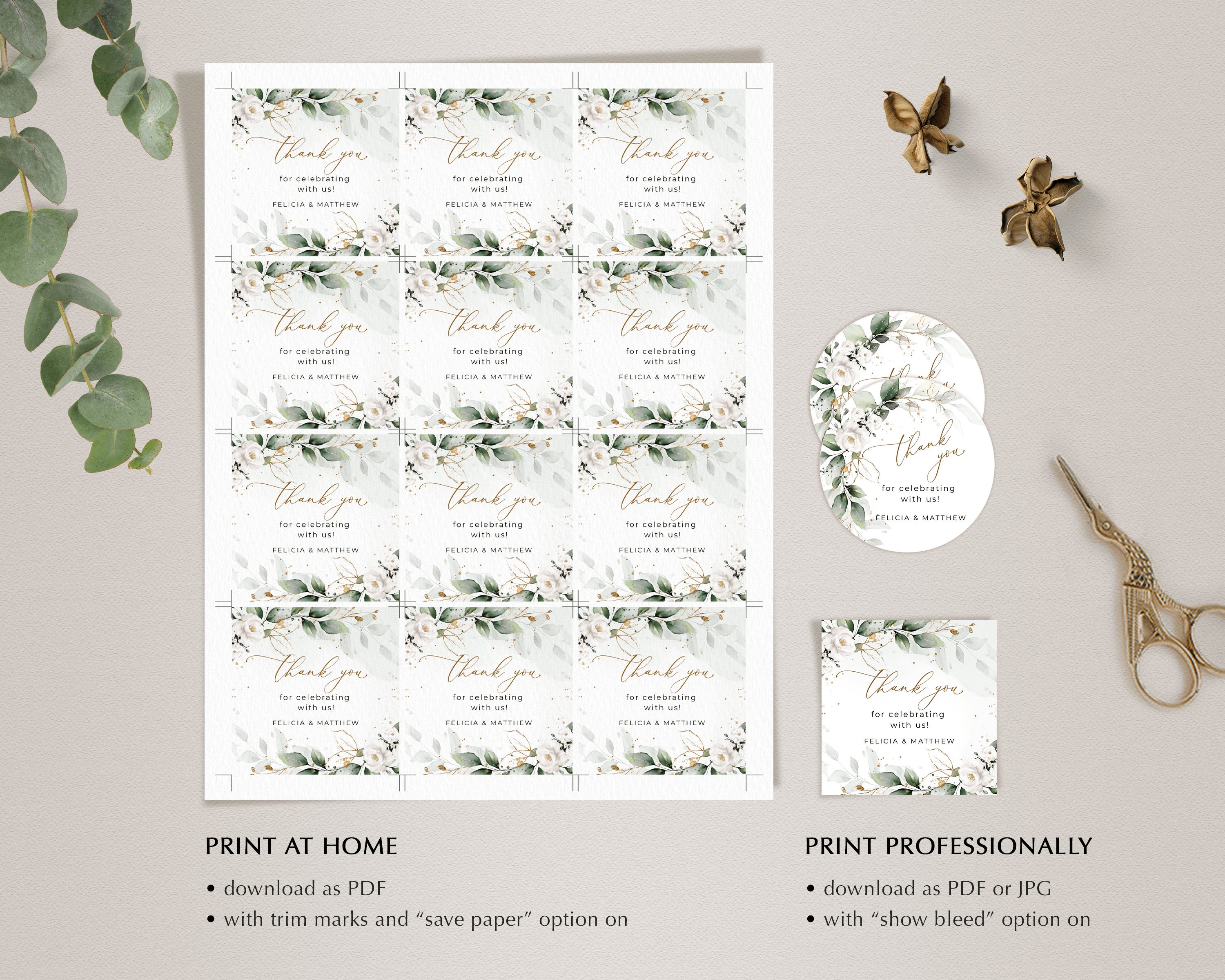 Greenery Favor Tags Template Bohemian Gift Labels/stickers | Etsy