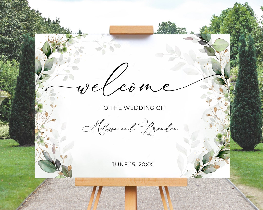Boho Greenery Wedding Welcome Sign Template With Eucalyptus • INSTANT ...