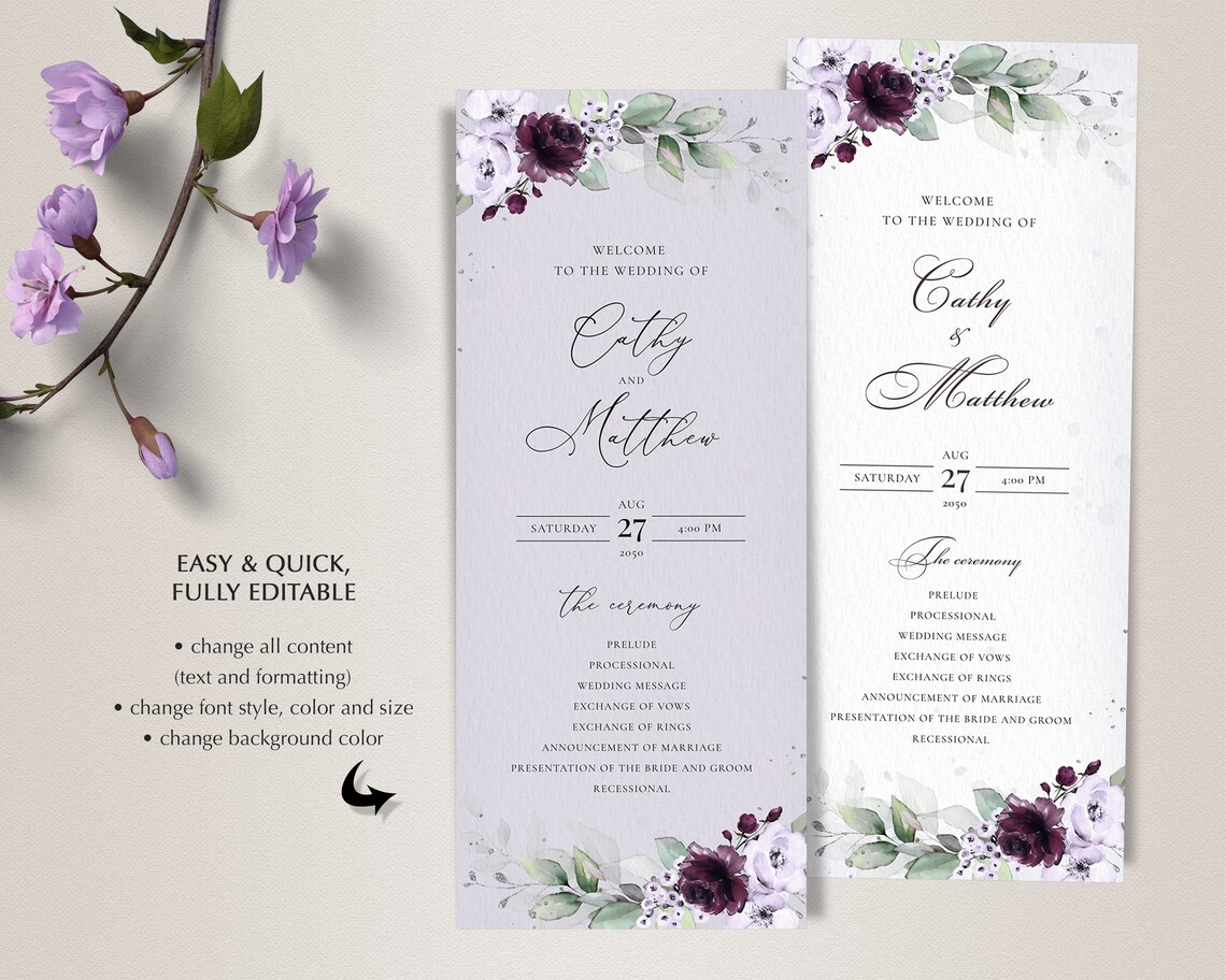 Lavender and Purple Wedding Program Template INSTANT - Etsy