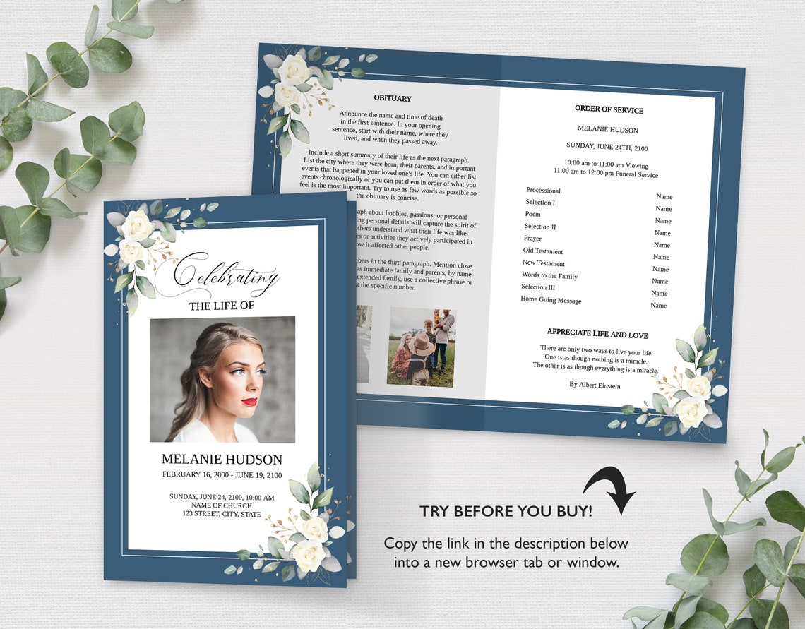 Printable Funeral Program Template Memorial Program Template | Etsy