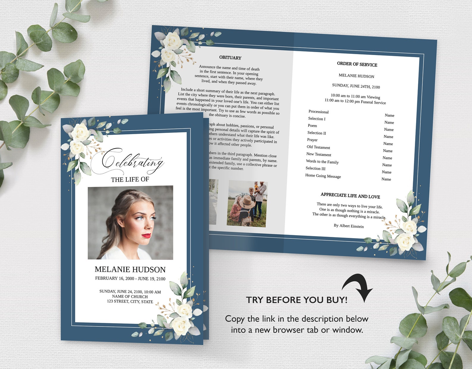 Printable Funeral Program Template Memorial Program Template - Etsy