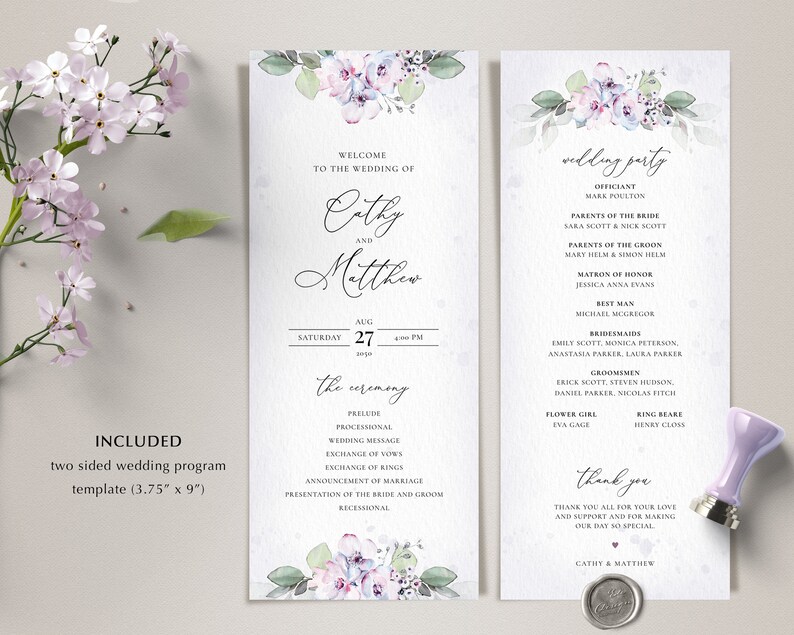 Lavender Wedding Program Template Floral Program Template | Etsy