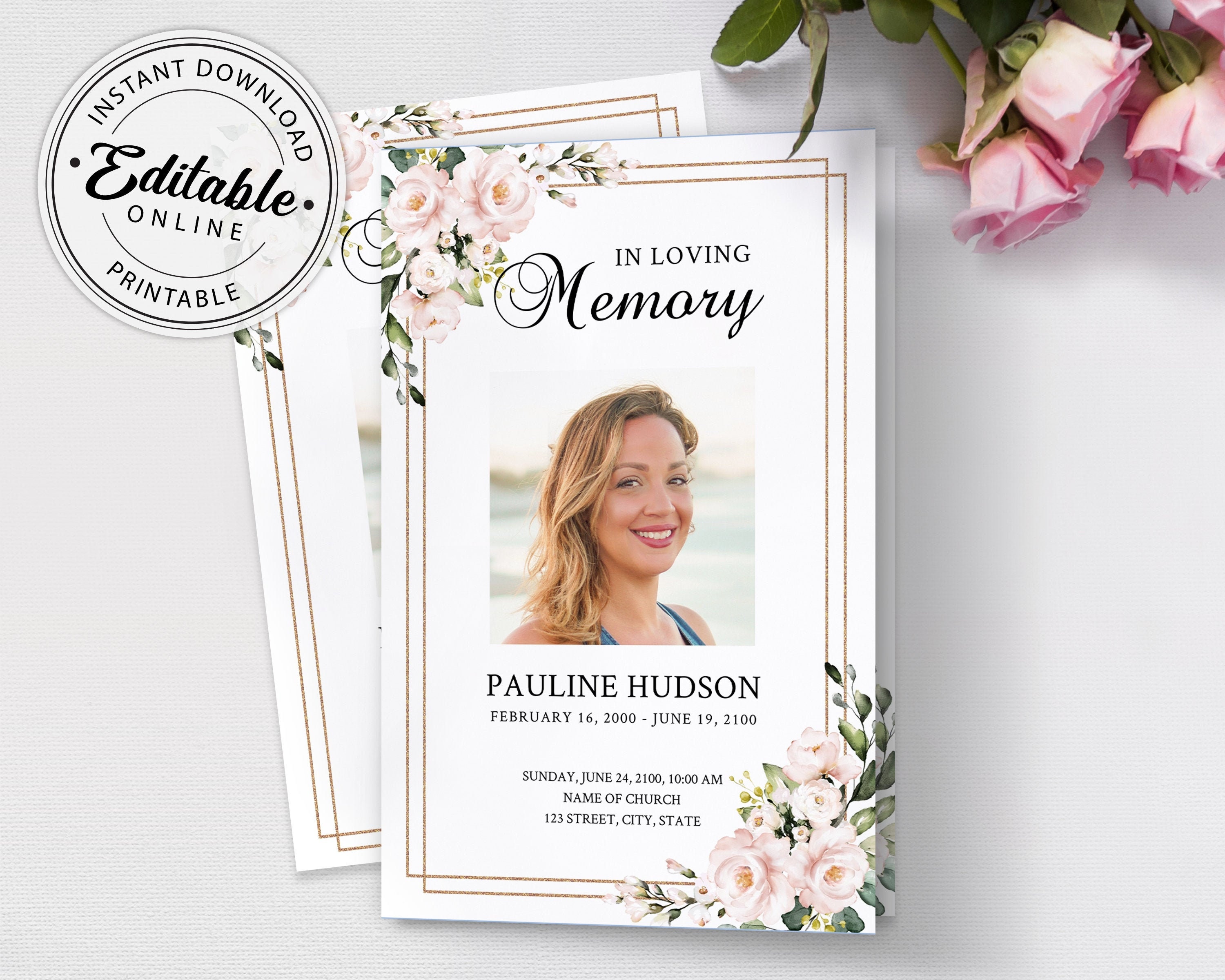 Funeral Program Template Floral Memorial Program Editable | Etsy